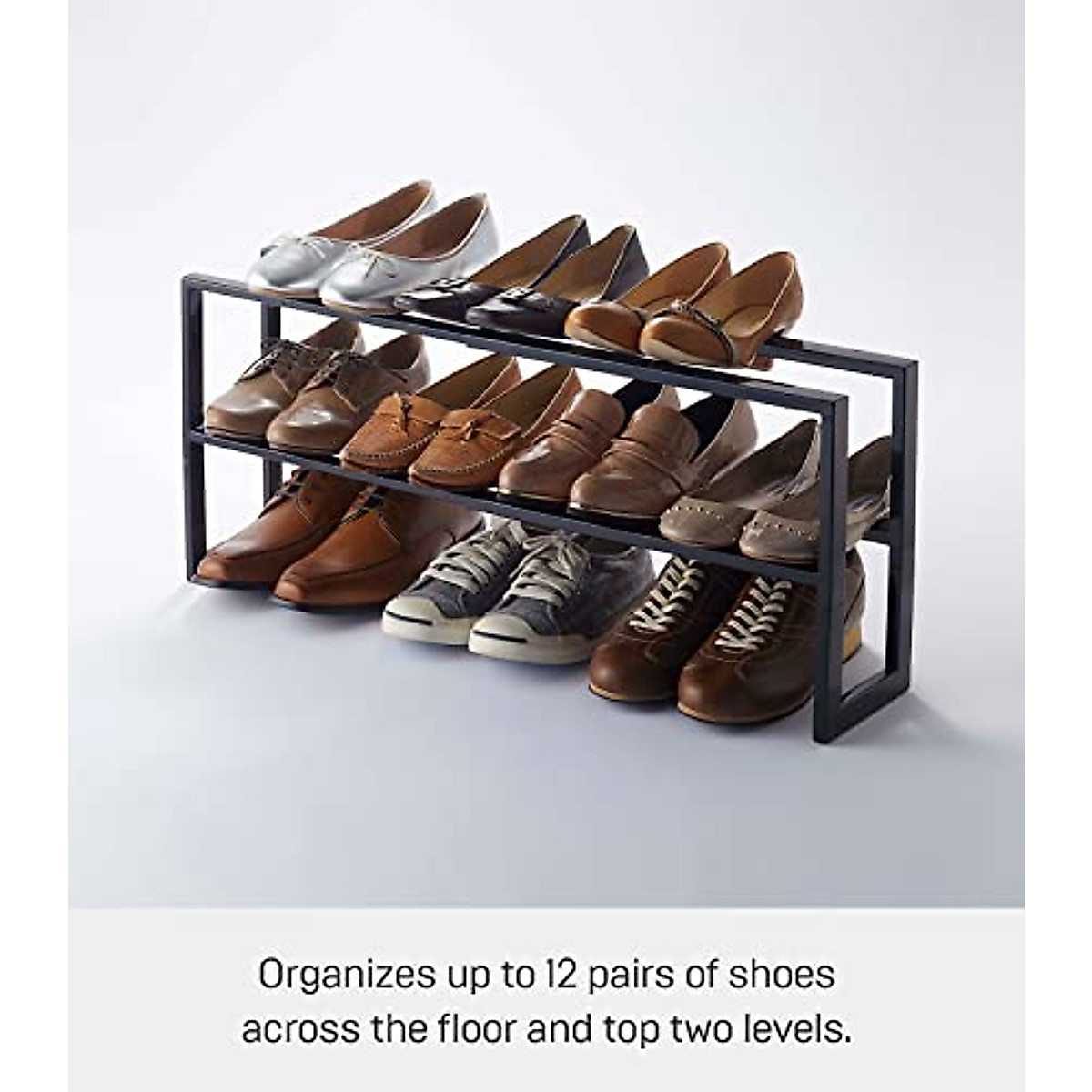 Yamazaki Home Expanding Shoe Rack, Metal, Adjustable Steel One Size Black