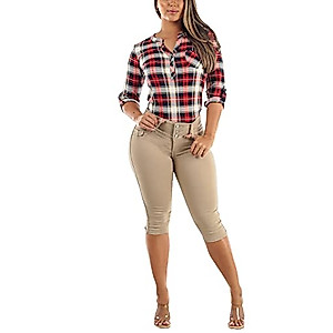 Moda Xpress Womens Juniors Khaki Butt Lifting Mid Rise Denim Capris Size 17 10003U