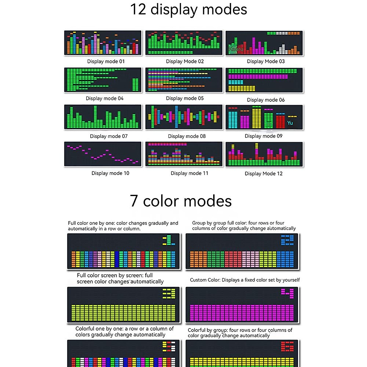 Led Music Spectrum Display,Voice-Activated Pickup Music Rhythm Lights,1624RGB Pickup With 12 Display Modes, 7 Color Modes, Creative Colorful LED Ambient Light black Spectrum voice + wire control