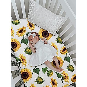 Pack n Play Sheet, Mini Crib Sheet, Portable Crib Sheets, Pack and Play Playard Sheet, Mini Crib Mattress Cover, Mini Crib Fitted Sheet, 38"x 24"x 3'', Sunflower Nursery Decor, Crib Pad Cover