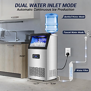 Commercial Ice Maker Machine 120LBS/24H with 30LBS Storage Bin, 15" Wide Undercounter/Freestanding Ice Maker Machine for Home Bar Outdoor, 40PCS Ice Cubes Ice Machine, Self Cleaning