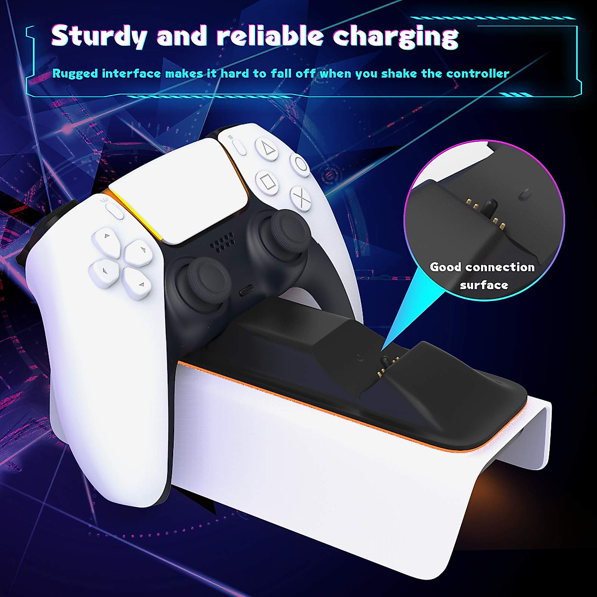 A-VIDET Upgraded PS5 Controller Charger, PS5 Controller Charger Compatible Playstation 5 Charging Station Dock with LED Indicator, Safety Chip Protection, Dual USB Fast Charging