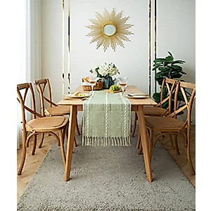 ZeeMart Farmhouse Table Runner, Rustic Table Runners 72 Inches Long, Linen Boho Table Runner, Braided Striped Green Table Runner for Dining Party Holiday, 15x72 Inches, Hollow Grass Green