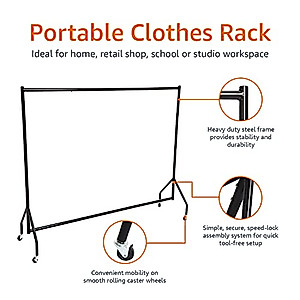 Amazon Basics Heavy Duty Rolling Garment Rack, Hanging Clothes Organizer Rail for Display and Storage, 72 x 60 Inches - Black