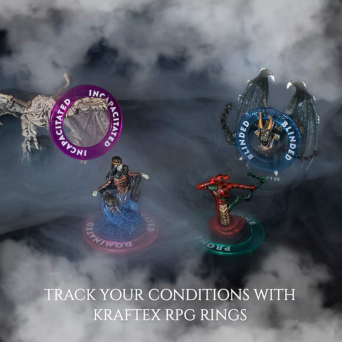 Kraftex DND Condition Rings [96pcs]: DND Accessories for Dungeon Masters to Track DND Spell Effects. Condition Markers D&D Accessories use as DND Tokens, DND Ring, DND Status Markers or DM Tools.