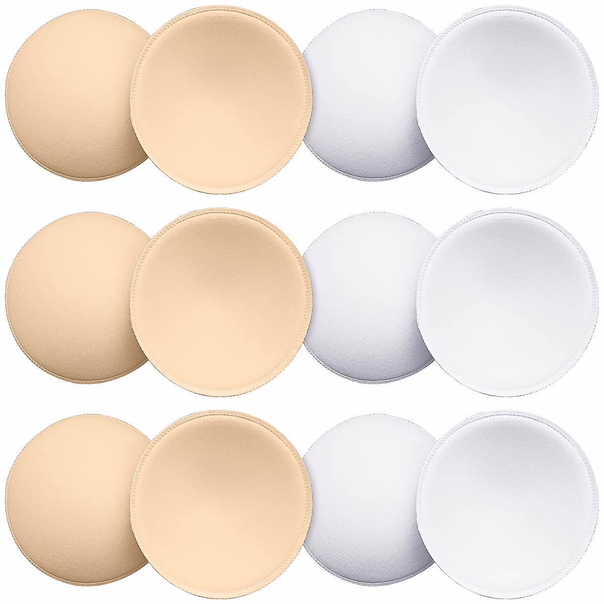 URSMART 6 Pairs Round Bra Inserts Pads, Removable and Washable Bra Cups Inserts for Bikinis Top Swimsuit Sport Bra (A/B Beige White)