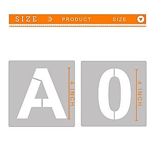 4'' Letter Stencils and Numbers Reusable Plastic, 36 Pcs Alphabet Art Craft Stencils, Number Symbol Templates Letter Stencils for Wood, Wall, Script Boat,Fabric, Rock, Chalkboard, Signage