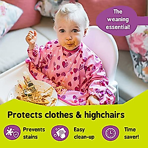 Tidy Tot - Cover & Catch Baby Bib - Mess Proof Long Sleeve Feeding Smock with Food Catcher Pocket - Attaches to Highchair - Waterproof Bib – Machine Washable. Fits 6-24 months - Pink