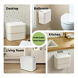 Ornato Sensor Trash Can with Automatic Lid 3 Gallon,Hanging Motion Sensor Garbage Can, Bathroom Trash Cans,Smart Trash Bin, Mountable/Desk for Kitchen Compost Bin,Liveroom,Office,Cream White/White