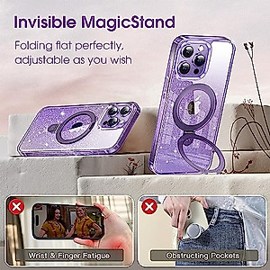 CASEKOO Genuine Official for iPhone 14 Pro Case with Magnetic Ring Stand [Compatible with MagSafe] [16FT Military-Grade Protection] Shockproof Twinkle Star Phone Grip Cover 6.1'', Sparkle Purple