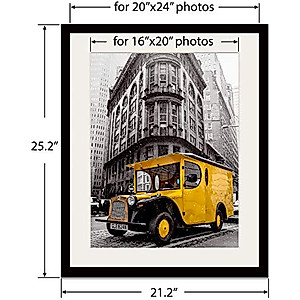 Art Emotion 20x24 Black Solid Wood Handmade Finishing seamless surface Picture Frame | Real Tempered Glass | Matted to 16x20 | Fits 20x24 Poster or 16x20 Photo | Wall Mounting Hardware Included