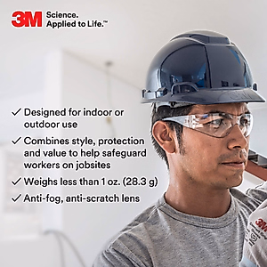 3M Safety Glasses, Virtua, 20 Pair, ANSI Z87, Anti-Fog Scratch Resistant Clear Lens, Clear Frame, Wraparound Coverage