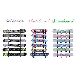 Skateboard Wall Mount, Skate Board Wall Display Hanger Rack, Snowboard Wall Mount Ski Holder, Six Floors Deck Wall Longboard Rack Storage