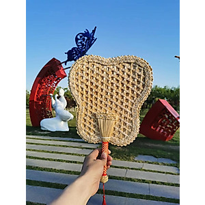Kailinst Hand Woven Fan,Folding Hand Fan,Wheat Straw Hand Fan,Manual Fan,Hand Fans Women Foldable,Suitable for Summer,Barbecue,Decoration(7.2"Petal Fan)