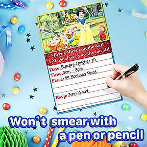 Set of 20 Snow White -Themed Happy Birthday Invitation Cards & Envelopes - Lightweight (240g), Postcard Style Invites for the Perfect Party Pack