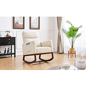 Yaheetech Rocking Chair Nursery，Glider Chair Modern Accent Chair with Side Pocket Living Room High Back Armchair for Living Room Lounge, Beige