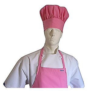 CHEFSKIN Adult Set Apron + Hat Pink, Ultra Lightweight Cool & Comfortable