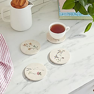 CoasterStone AS459 Drink Coasters, 4.25", Pressed Flowers