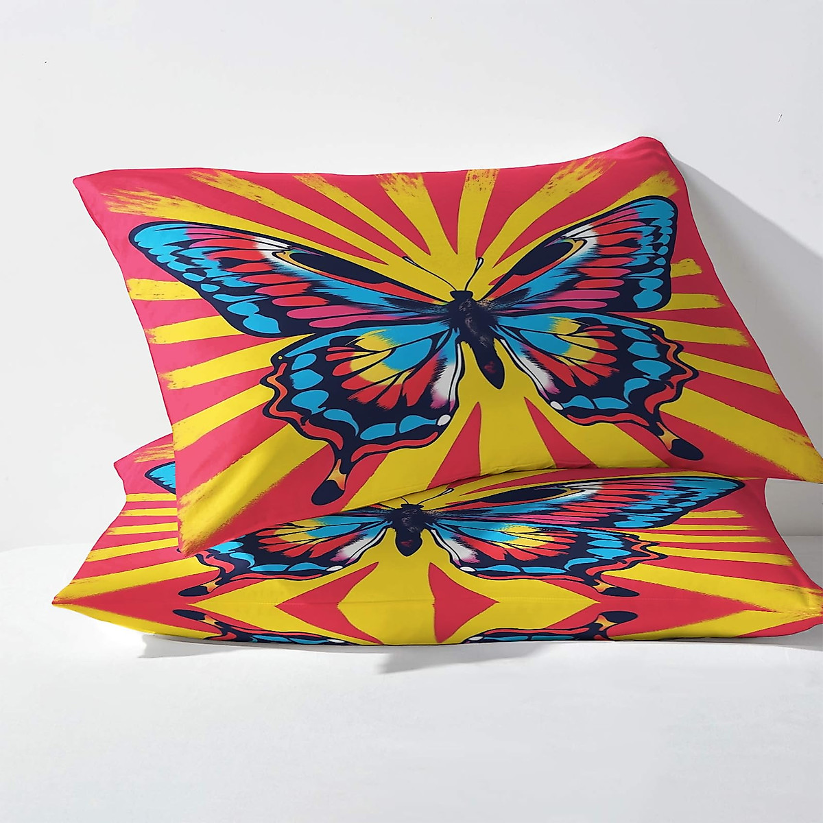 Butterfly Sheets Full Size, Vintage Rainbow Bed Sheets, Patterned Bedding Sheets & Pillowcases 4 Piece Set - Soft Microfiber Deep Pocket Fitted Sheet & Flat Sheet & 2 Pillow Cases Z9-&-162