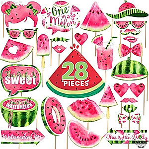 KatchOn, One in A Melon Photo Props - Pack of 28, Watermelon Photo Props, Watermelon Decorations | One in A Melon Party Decorations for Watermelon Birthday Decorations | Watermelon Photo Booth Props