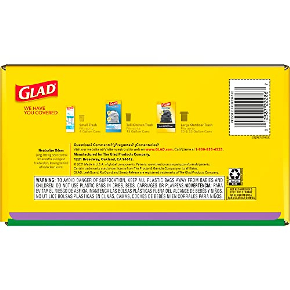 Glad ForceFlex Tall Kitchen Drawstring Trash Bags, 13 Gallon Trash Bag, Gain Lavender with Febreze Freshness, 110 Count