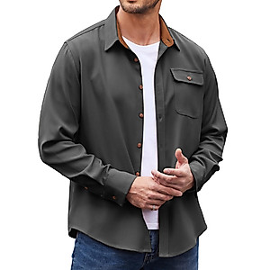COOFANDY Men's Shirt Jacket Lightweight Flannel Plaid Shirt Long Sleeve Button Shirts Dark Grey