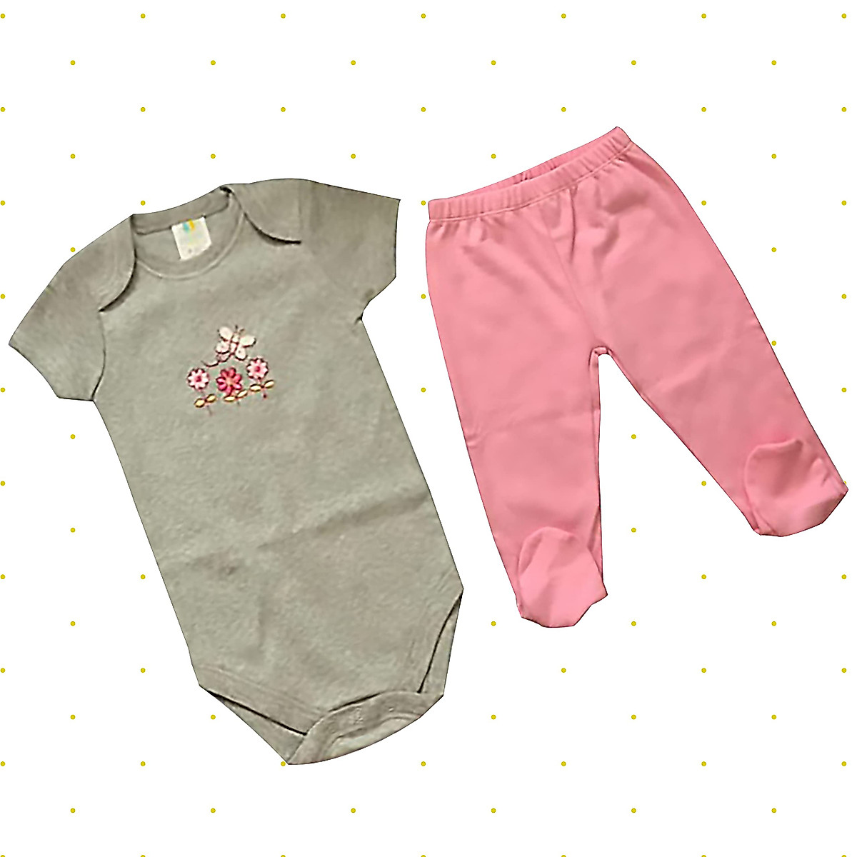 Spasilk Newborn Baby Layette Set, Short Sleeve Bodysuits and Pull-On Footed Pants, 4 Piece, 0-3 Months - Pink & Grey Layette Set