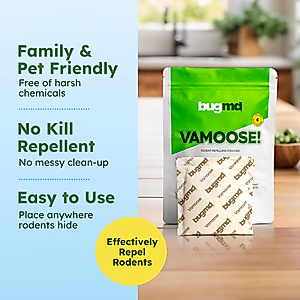 BugMD Vamoose Rodent Repellent Pouches (1 Pack, 4 Pouches) – Plant-Powered Rat Repellent, Mouse Deterrent, Indoor & Outdoor Mice Repellent, Best Mouse Repellent, Natural Rat & Mouse Repellent