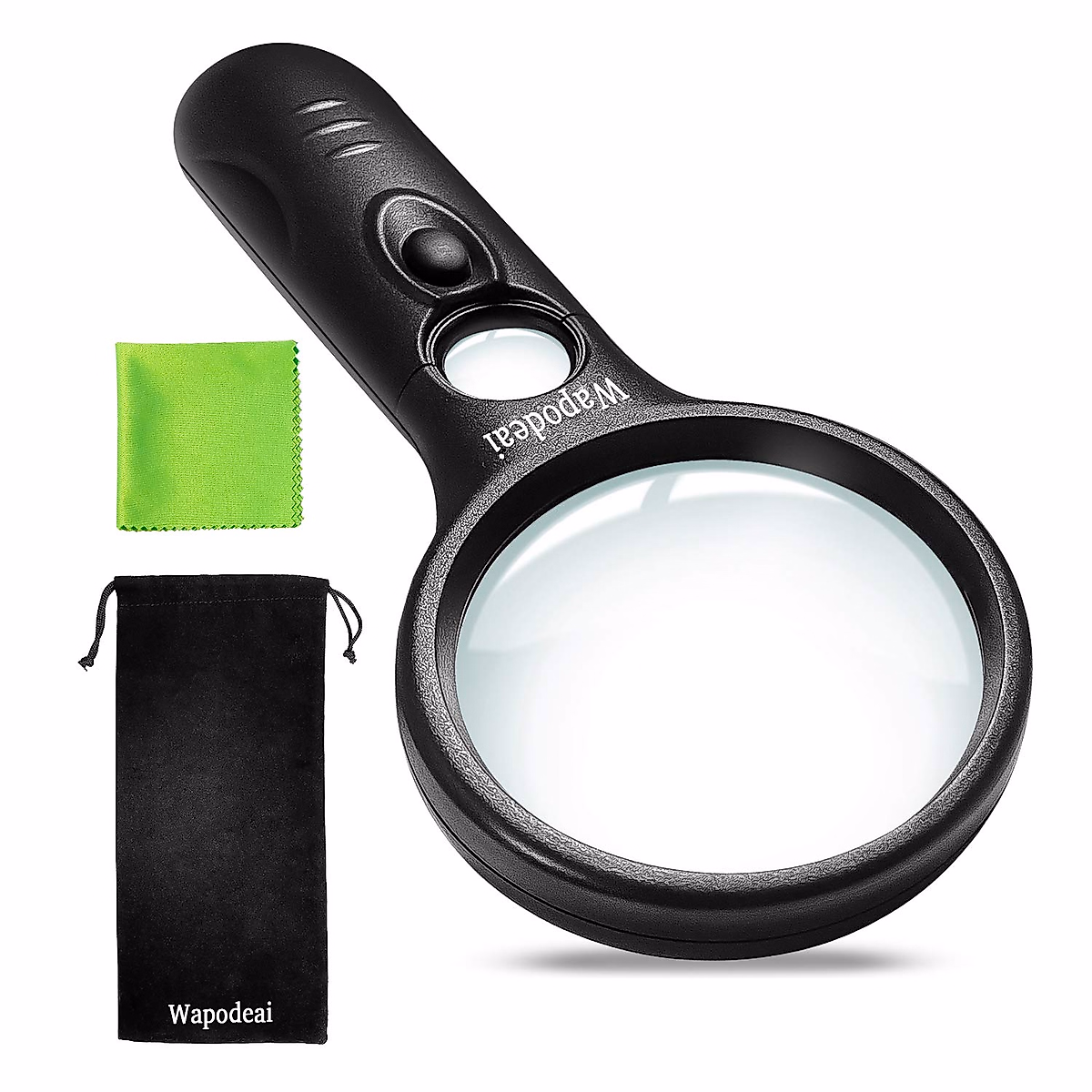 Wapodeai Magnifying Glass with Light, 3X 45X High Magnification, LED Handheld Lighted Magnifier, Suitable for Reading, Jewellery, Crafts, Lnspection, Science (Black)