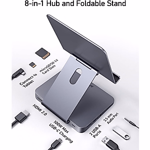 Anker , 551 USB-C Hub (8-in-1), with Foldable Tablet Stand, Dock, 4K HDMI, 2 USB-A Data Ports, for iPad Pro 5th Gen / iPad Air 5th Gen/iPad Mini 6th and Later (Silver)