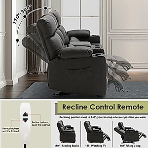 Consofa 68'' Loveseat Recliner, Power Reclining Loveseat, PU Leather Reclining Loveseat with Console, Recliner Loveseat with Heat and Massage, Cup Holders, Lumbar Support for Living Room