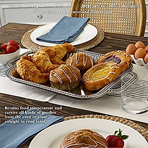 Wilton Armetale Flutes and Pearls Rectangular Serving Tray with Handles, 18-Inch-by-12-Inch - , Silver