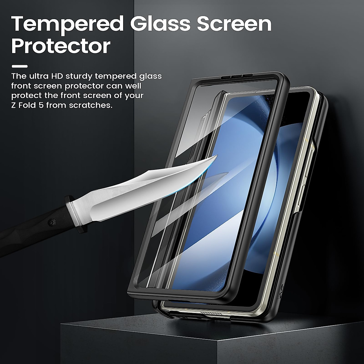 VEGO for Galaxy Z Fold 5 Case with S Pen Holder, [Hinge Protection][360°Ring Magnetic Kickstand][Slide Camera Cover][Front Screen Protector] Protective Case for Samsung Z Fold 5 5G - Midnight Black