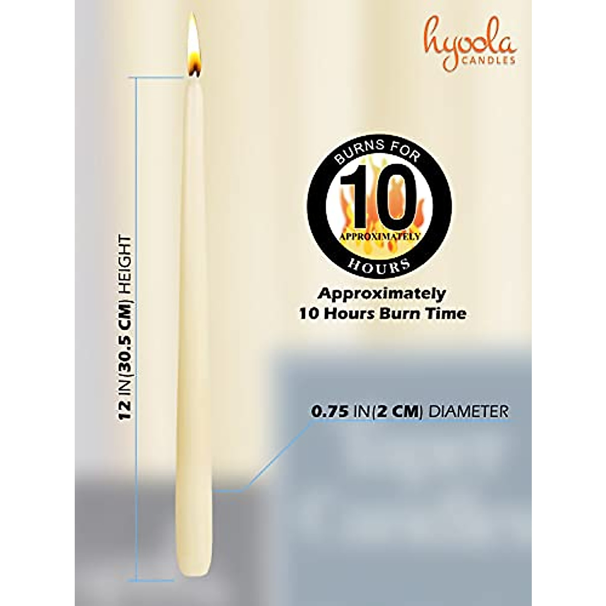 12 Pack Tall Taper Candles - 12 Inch Woolwhite Dripless, Unscented Dinner Candle - Paraffin Wax with Cotton Wicks - 10 Hour Burn Time