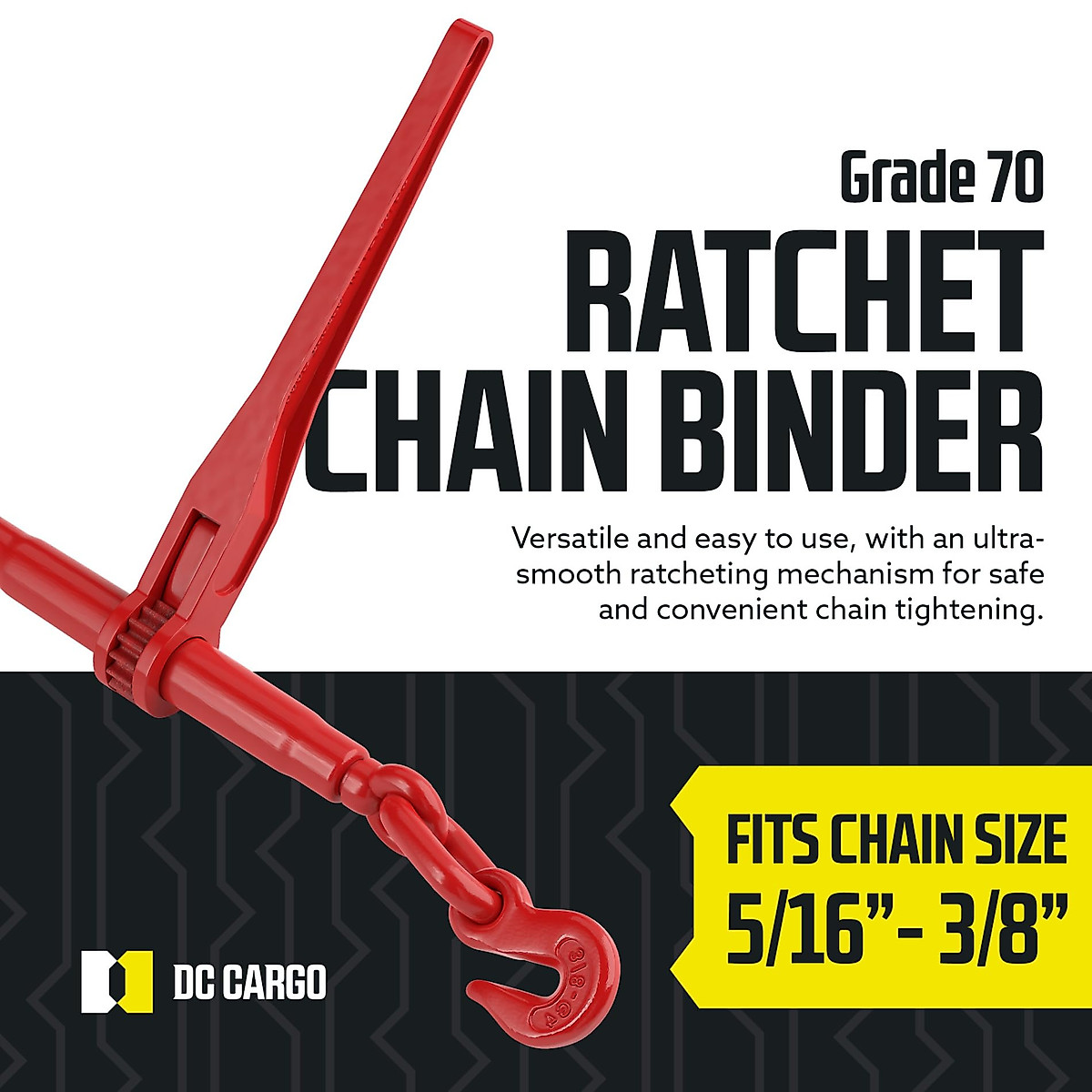 DC Cargo Heavy-Duty Ratcheting Chain Binder 5/16"-3/8", Load Binders with 5,400 lbs Working Load Limit - Chain Binders Ratcheting for Secure and Safe Transport (Pack of 2)