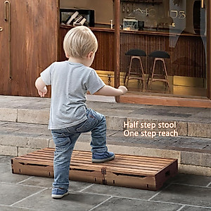 Wooden Platform Step Stool-Wooden Platform 3.75" Height.One Step Stool Larger 47.5" Carbonization Porch Step,Stair Assist Indoor&Outdoor,Bedside Foot Stepper,Mobility Stepping.for Handicap