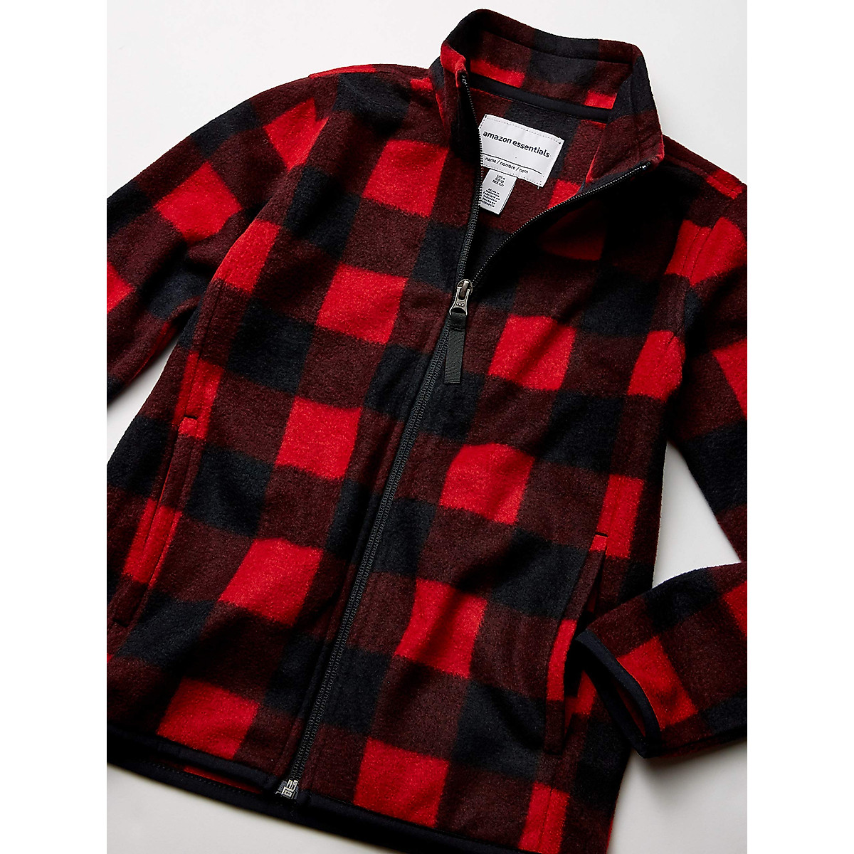 Amazon Essentials Toddler Boys' Polar Fleece Full-Zip Mock Jacket - Discontinued Colors, Black Red Buffalo Check, 2T