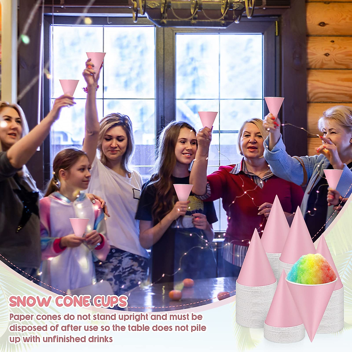 Zubebe 200 Pack Snow Cone Cups 4.5 Oz Cone Paper Cups Bulk Small Water Dispenser Cups Wax Coated Leakproof Cups for Office Water Coolers Shaved Ice, Slush Ice Cream (Pink)
