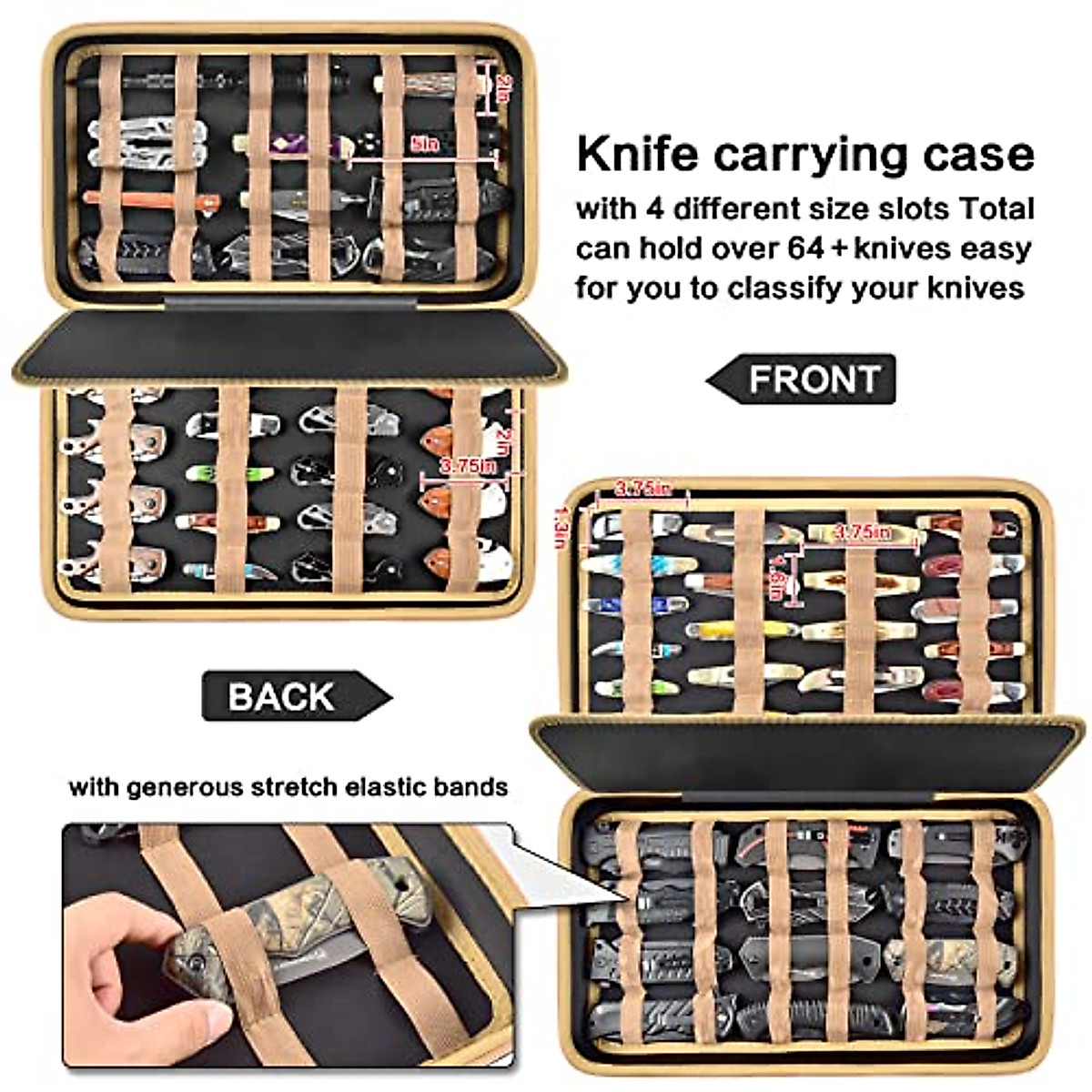 Knife Display Case for 64+ Pocket Knives, Butterfly Knife Storage Box, Folding Knives Organizer Holder, Knives Collection Protector for Survival, Tactical, Outdoor, EDC Mini Knife (Bag Only) - Brown