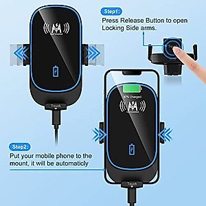 KKM Wireless Car Charger, 15W Qi Fast Charging Auto-Clamping Wireless Car Charger Mount, Air Vent Dashboard Car Phone Holder Compatible with iPhone 14 Pro/14 Pro Max/14/14 Plus/13/12/11/X/XS Max