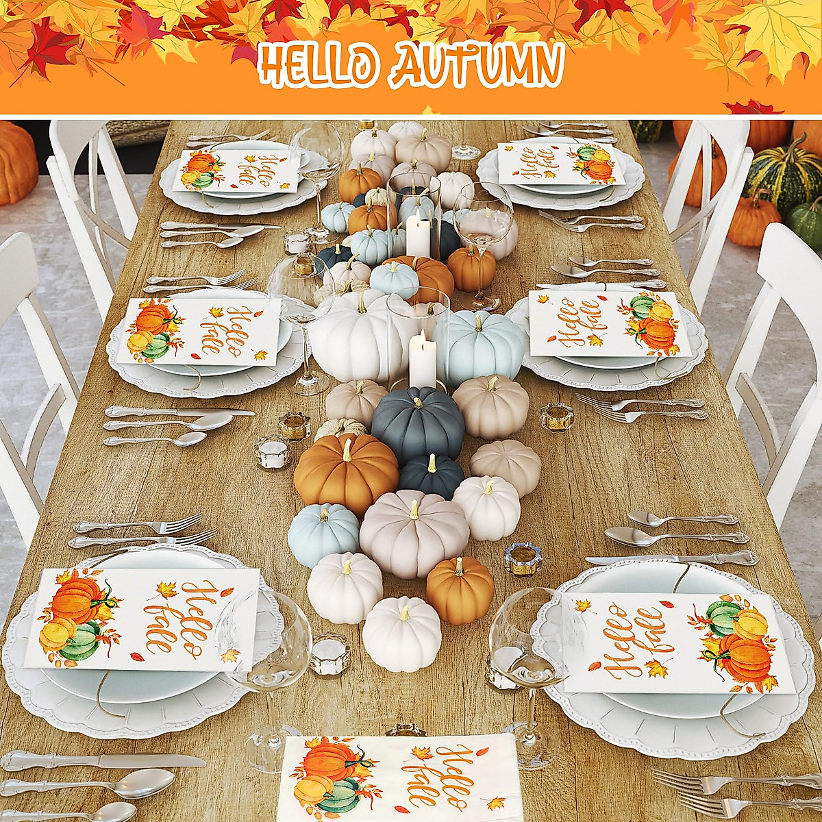 Qeeenar 200 Pcs Fall Napkins Paper Disposable Hand Towels Thanksgiving Pumpkin Napkins Guest Maple Leaves Fall Napkins Decorative for Autumn Home Dinner Party Decor Kitchen (Classic,4.3 x 7.8 Inch)