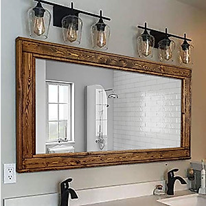 Herringbone Reclaimed Wooden Framed Mirror, Available in 5 Sizes and 20 Stain colors: Shown in Provincial - Vanity Mirror, Rustic Wall Mirror, Mirrors Wall Mounted - 22x24, 24x30, 36x30, 42x30, 60x30