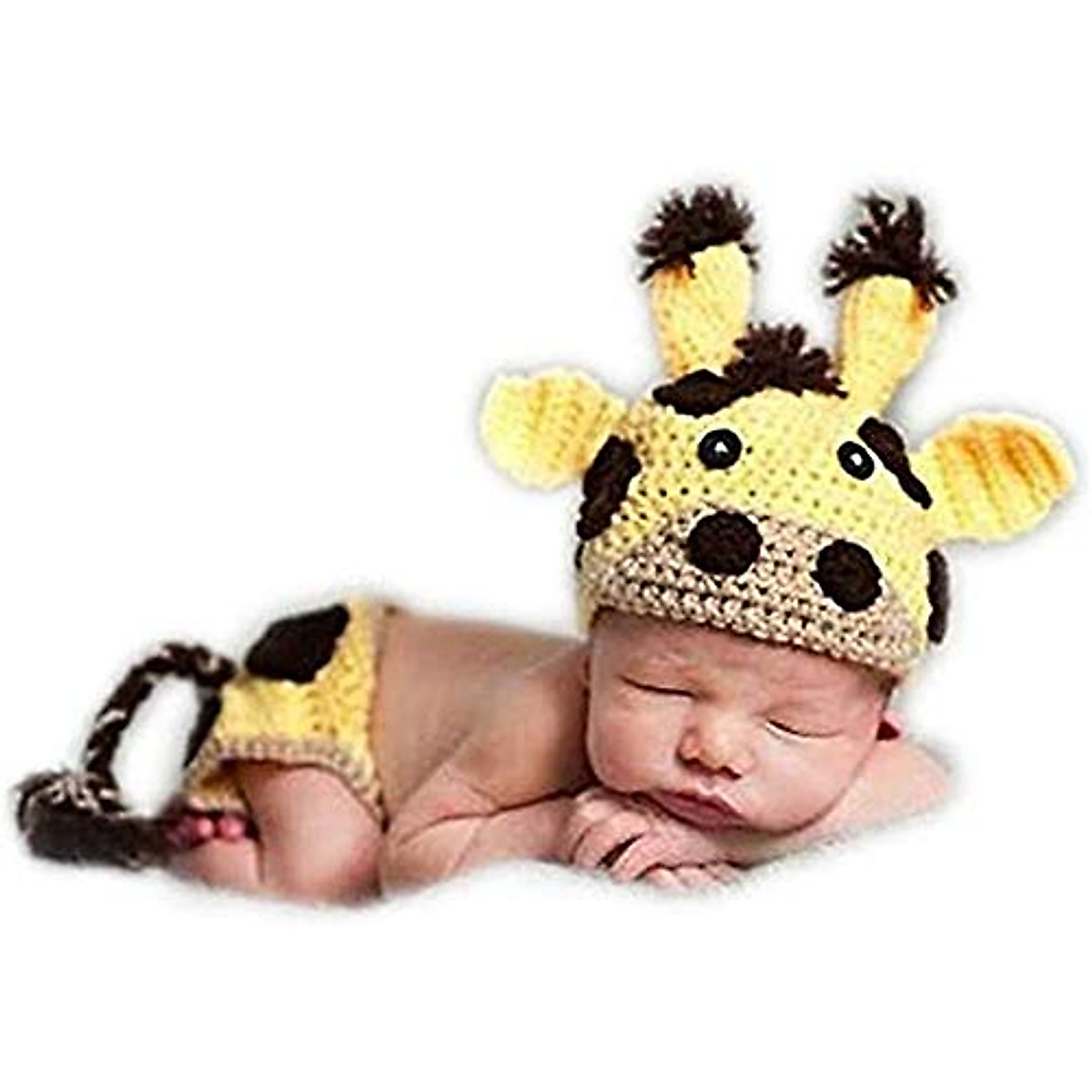 Newborn Baby Photography Props Boy Girl Crochet Knit Cattle Hat Shorts Photography Shoot Outfits Yellow