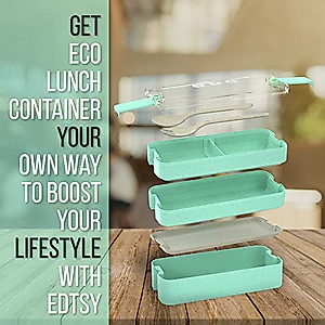 Edtsy Bento box for kids and adults with Dividers 1100 ml - Leakproof lunchbox with utensils - Lunch Solution Offers Durable, Leak-Proof, On-the-Go Meal and Snack Packing (Green)