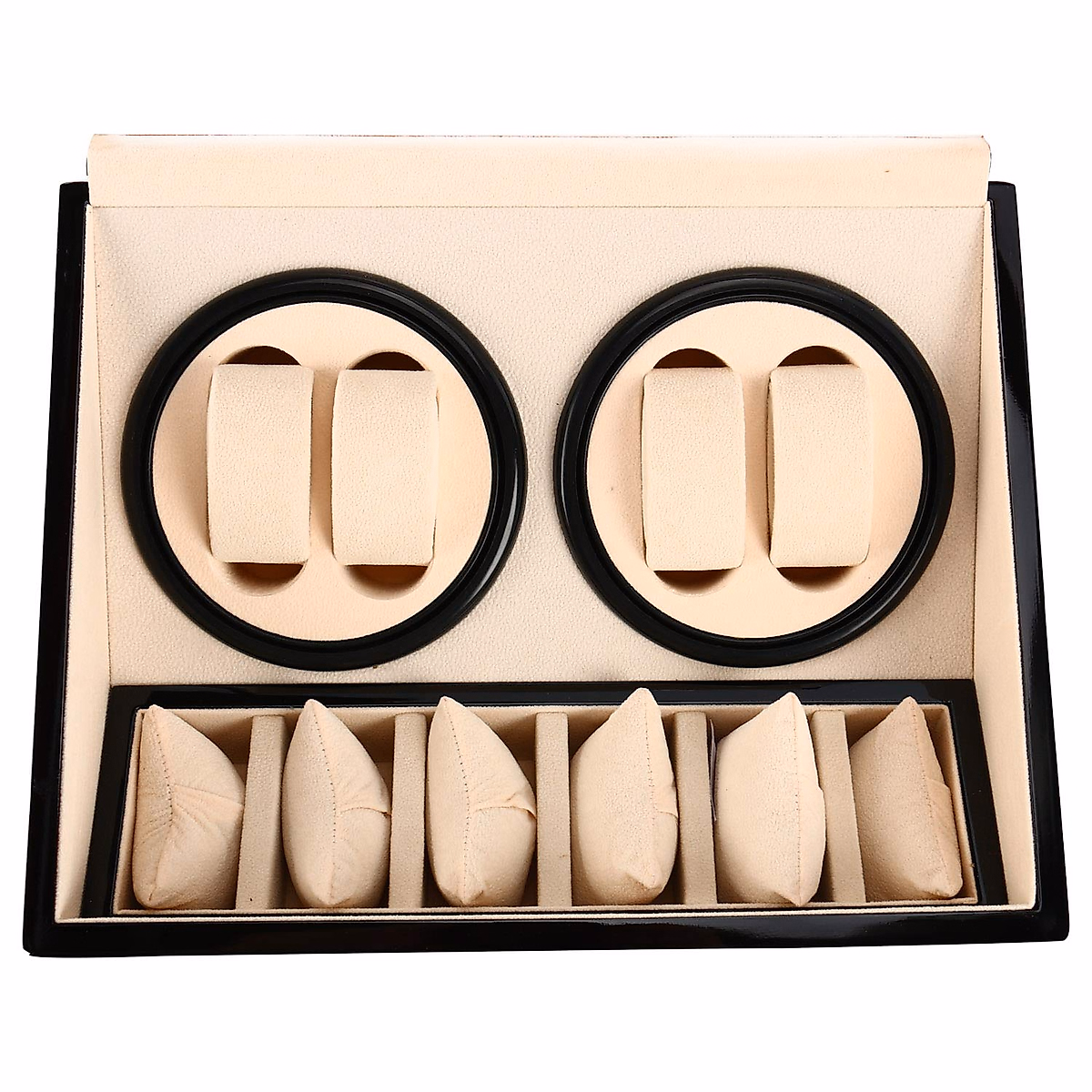 Homend Luxury 4+6 Automatic Watch Winder Deluxe Wooden Dual Automatic Motor Rotating Watches Display Storage Box