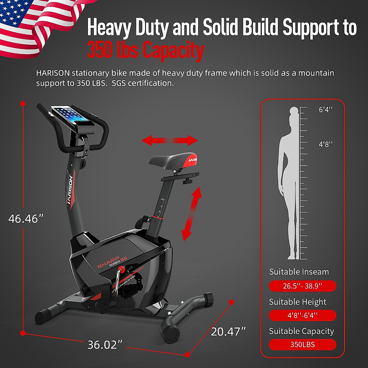 HARISON Indoor Exercise Bike Stationary with Magnetic Resistance Upright Bike for Home Office Cardio Workout