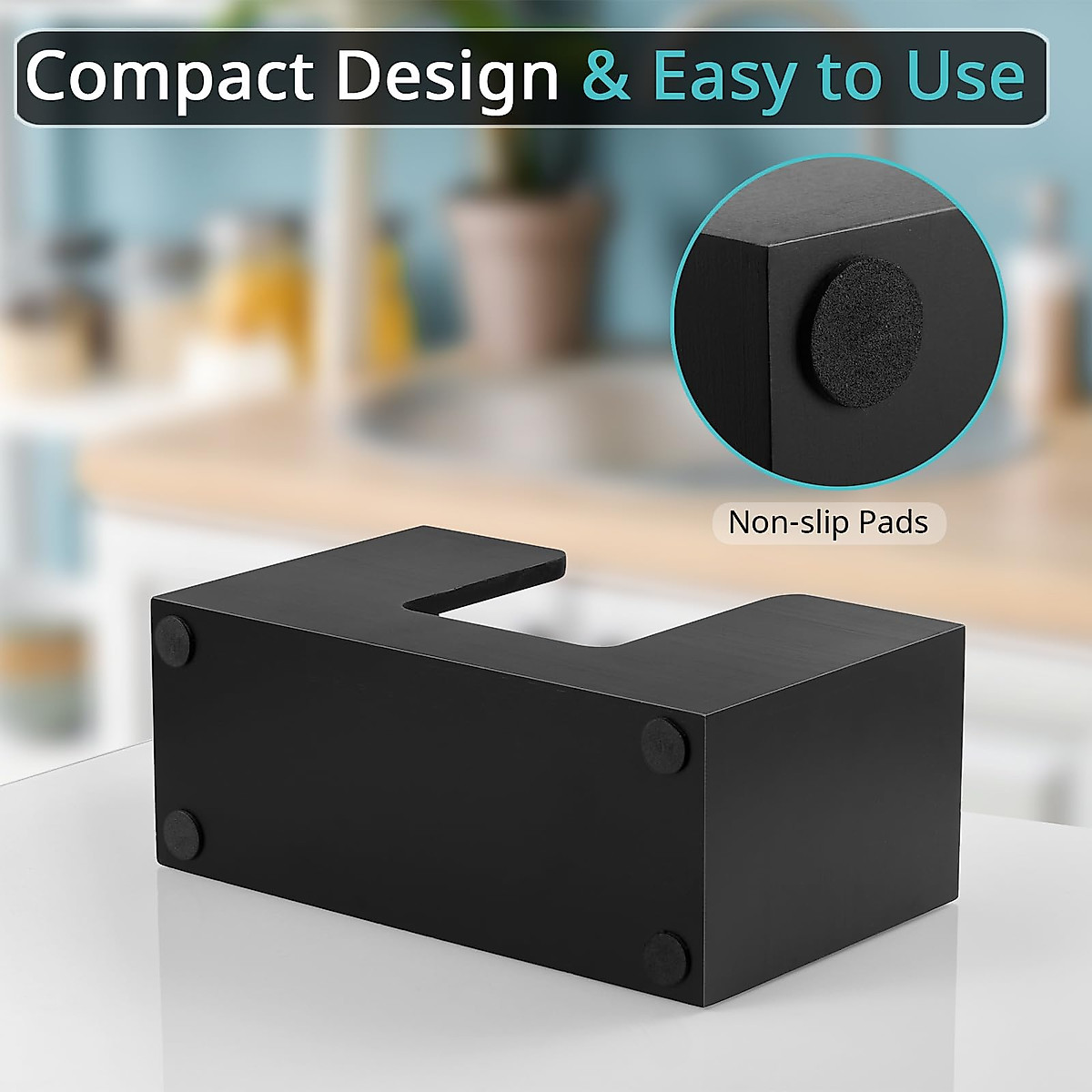 Paper Towel Dispenser Countertop, Wooden Bathroom Paper Towel Holder, Black Napkin Holder for Kitchen, Countertop Multifold C-Fold, Z-Fold, Trifold Paper Hand Towel Dispenser for Bathroom Toilet