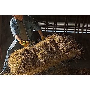 John Deere JD00004 Leather Gloves - Large Size Split Cowhide Work Gloves with Shirred Elastic Wrist. Hand Protection Wear,Gold