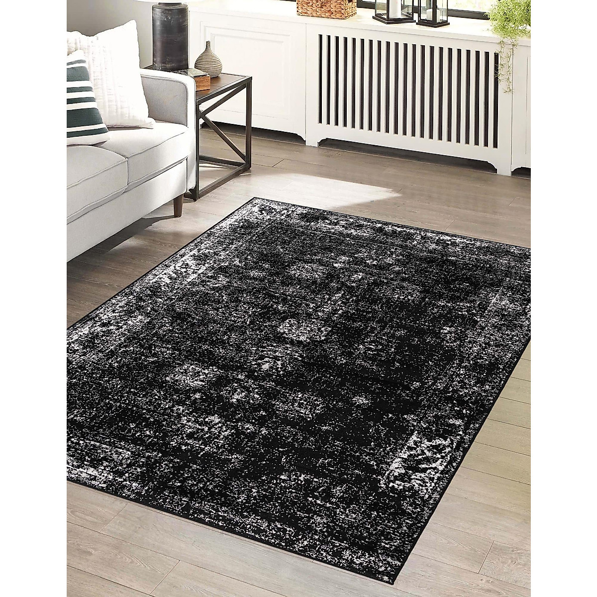 Rugs.com Monte Carlo Collection Rug – 8' x 10' Black Medium Rug Perfect for Living Rooms, Large Dining Rooms, Open Floorplans
