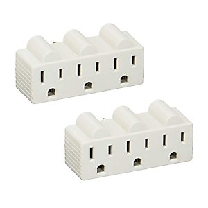 Cmple 3-Outlet Extender, Power Outlet Splitter, 3 Prong, Indoor Grounded Adapter - White (2 Pack)